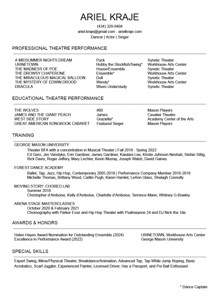 Headshot & Resume – Ariel Kraje